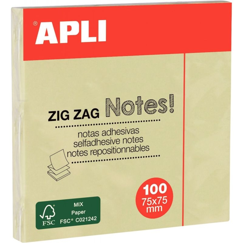 Bloc de 100 feuilles de notes adhésives en zig zag | MilBulles
