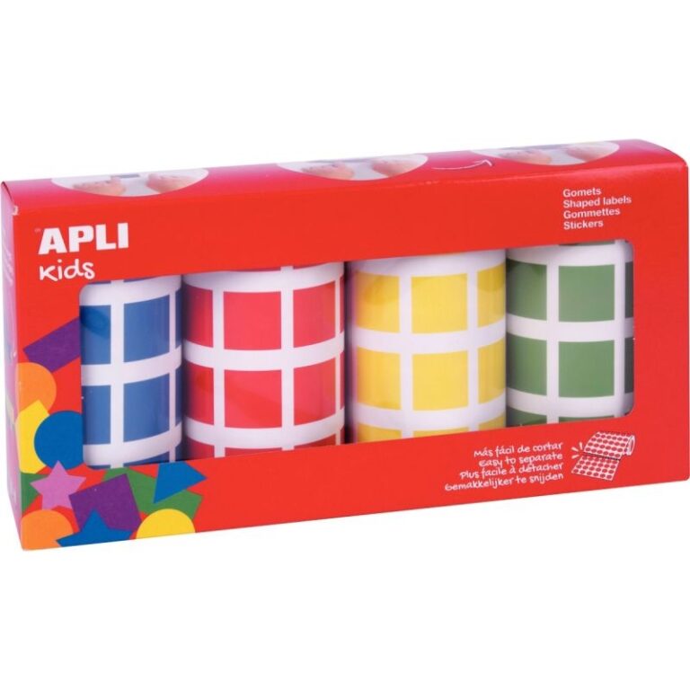 Lot de 4 rouleaux de maxi gommettes carrées 20 mm | MilBulles