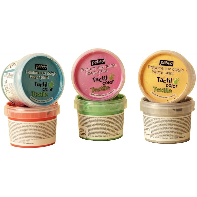 Lot de 6 pots 100ml de peinture aux doigts pour textile, assortiment 2 ...