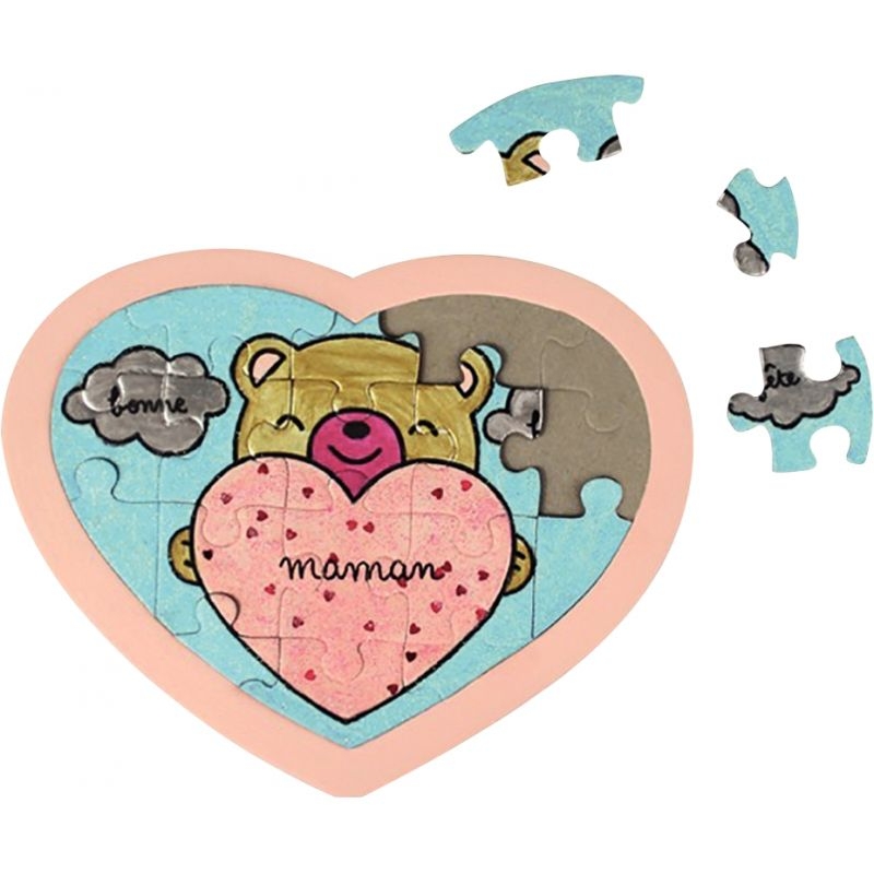 Lot de 12 puzzles en forme de cœur, 18 pièces en carton blanc | MilBulles