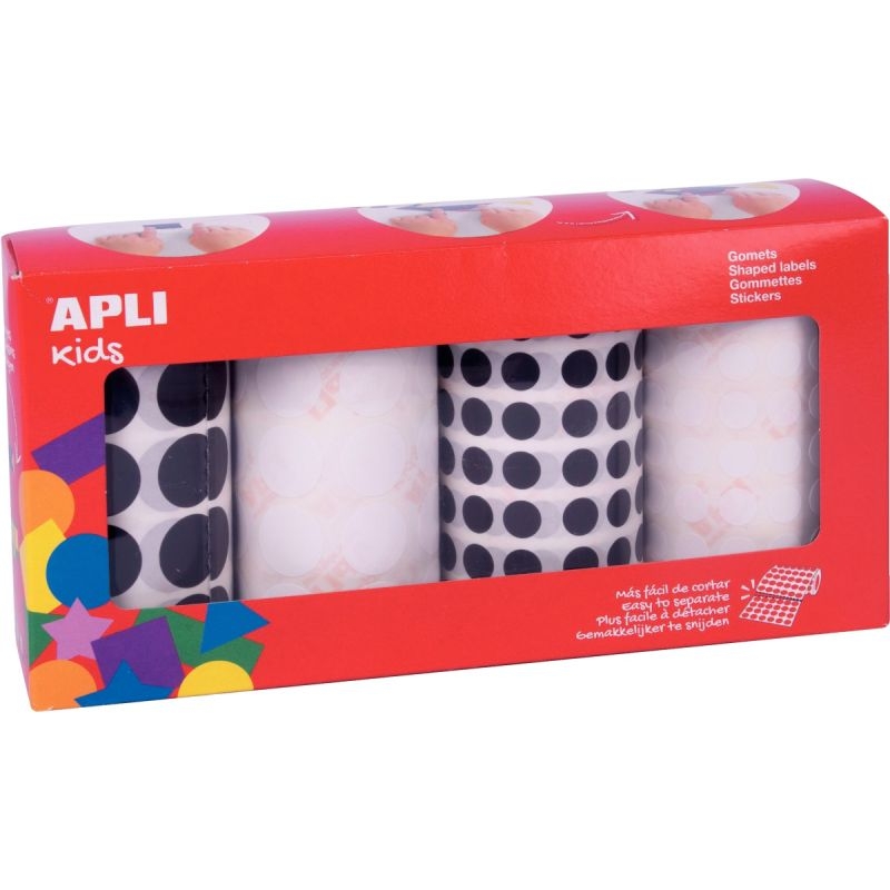 Lot de 4 rouleaux de gommettes rondes Ø 10.5 et 20mm noir et blanc ...