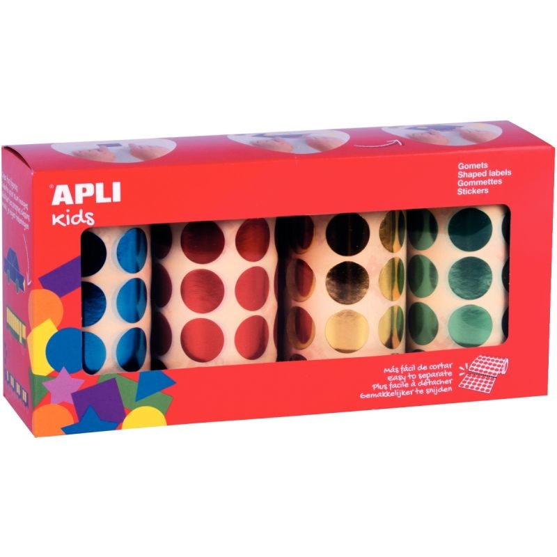 Lot de 4 rouleaux de gommettes rondes Ø20mm métal assorties | MilBulles