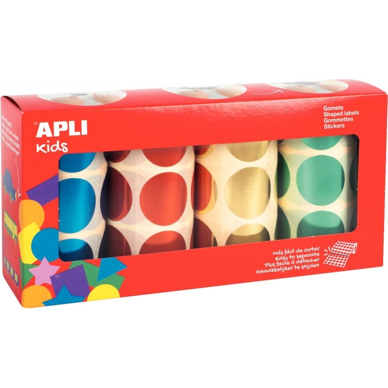 Lot de 4 rouleaux de gommettes rondes XL Ø33mm métal assorties | MilBulles